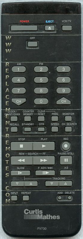 Buy CURTIS MATHES FV730 -VSQS0916 VCR Remote Control