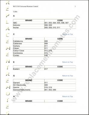Buy/Download RCA RCU310 Code Book -RCU310CODESOM Universal Remote ...