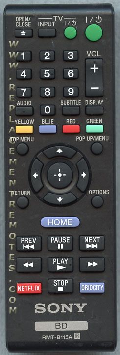 Buy SONY RMT-B116A RMTB116A-RMTB115A -A1845317A Blu-Ray DVD Player ...