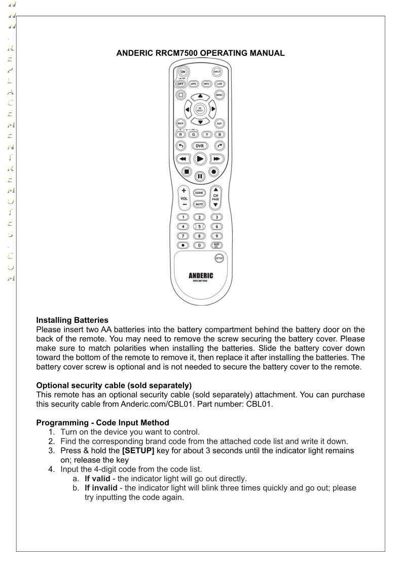 Buy ANDERIC RRCM7500 for Channel Master -RRCM7500 Digital Video ...
