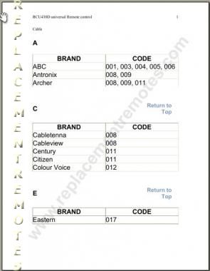 Buy/Download RCA RCU430 with Codes -RCU430CODESOM Universal Remote Control